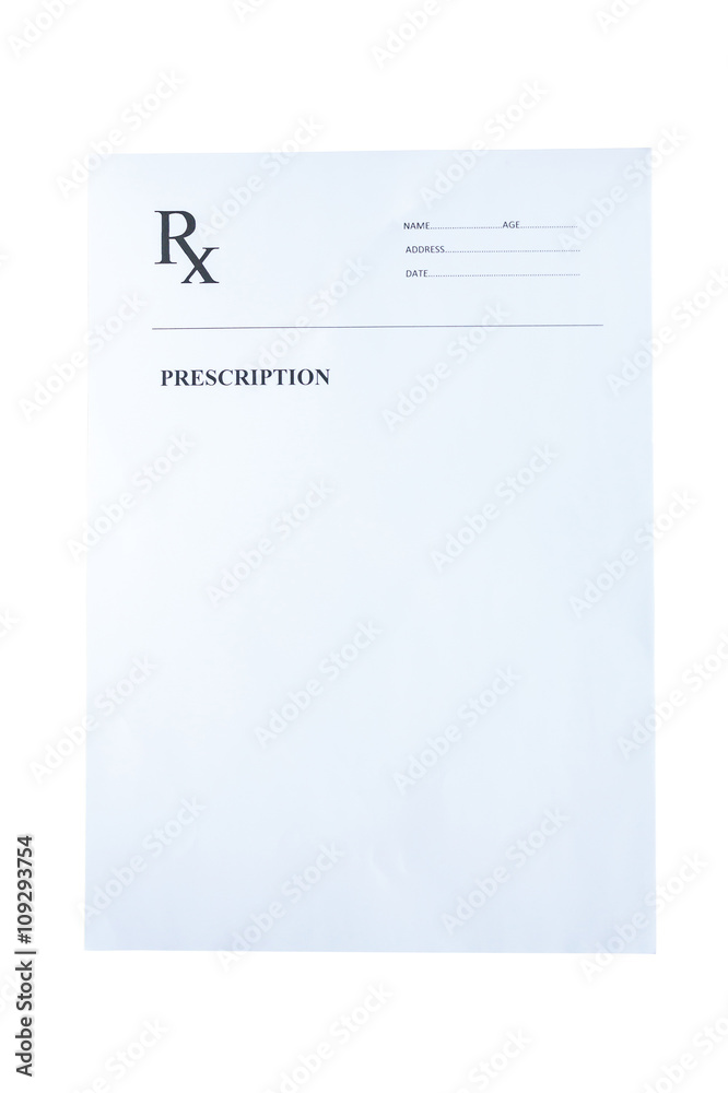 Blank prescription isolated on white background Stock Photo | Adobe Stock