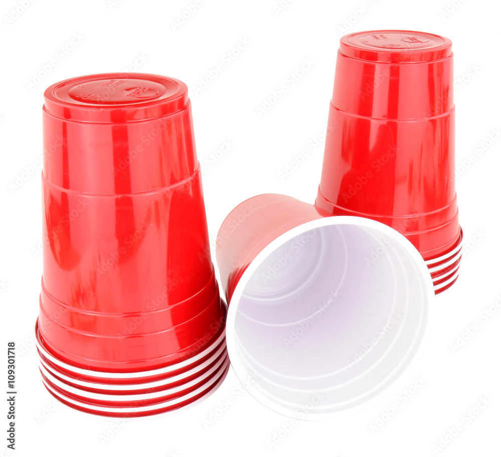 Red Plastic Disposable Drinking Cups Stock Photo | Adobe Stock
