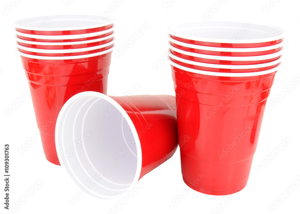 Red Plastic Disposable Drinking Cups Stock Photo | Adobe Stock