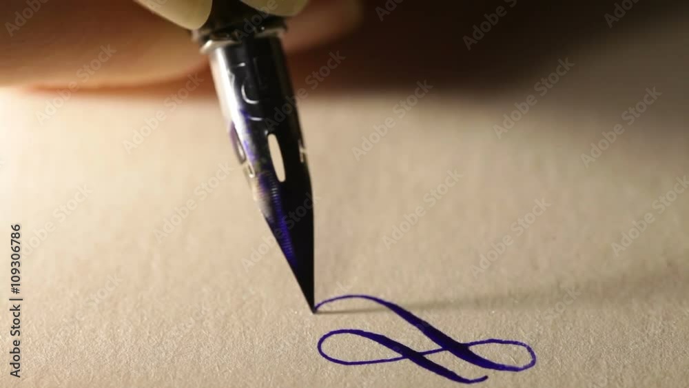 female hand writes a pen calligraphic signs close up Stock Video ...