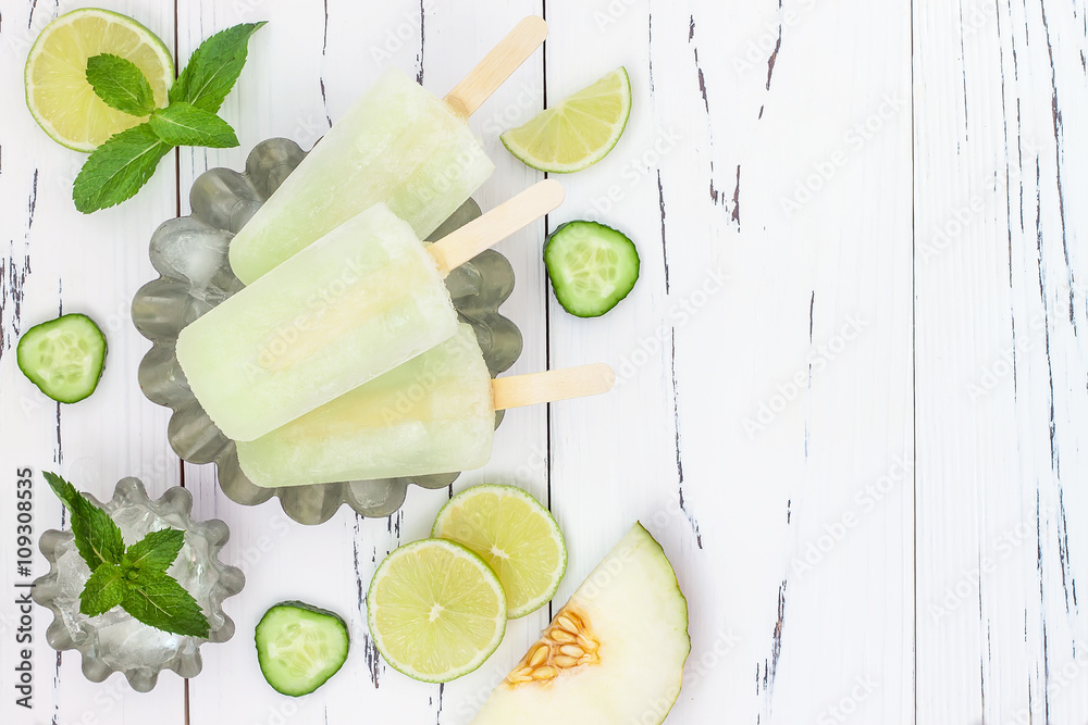 Refreshing mexican style ice pops - cucumber, lime, honeydew margarita ...