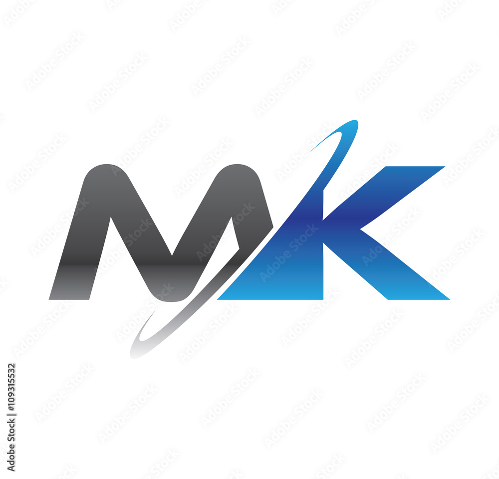 mk initial logo with double swoosh blue and grey Stock Vector | Adobe Stock