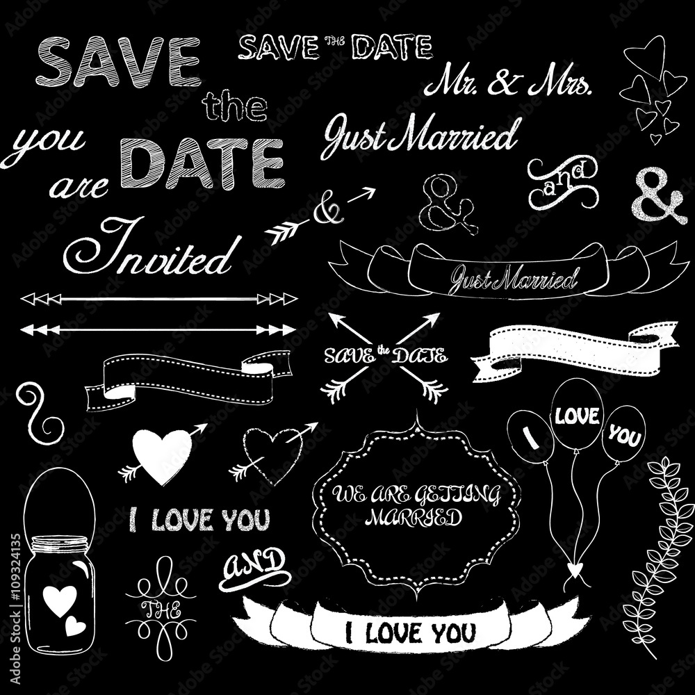 Wedding element.Wedding Font.Save the Date. Stock Vector | Adobe Stock