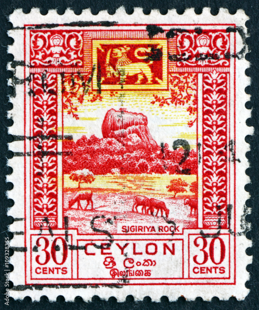 Foto de Postage stamp Sri Lanka 1950 Sigiriya, Rock Fortress do Stock ...