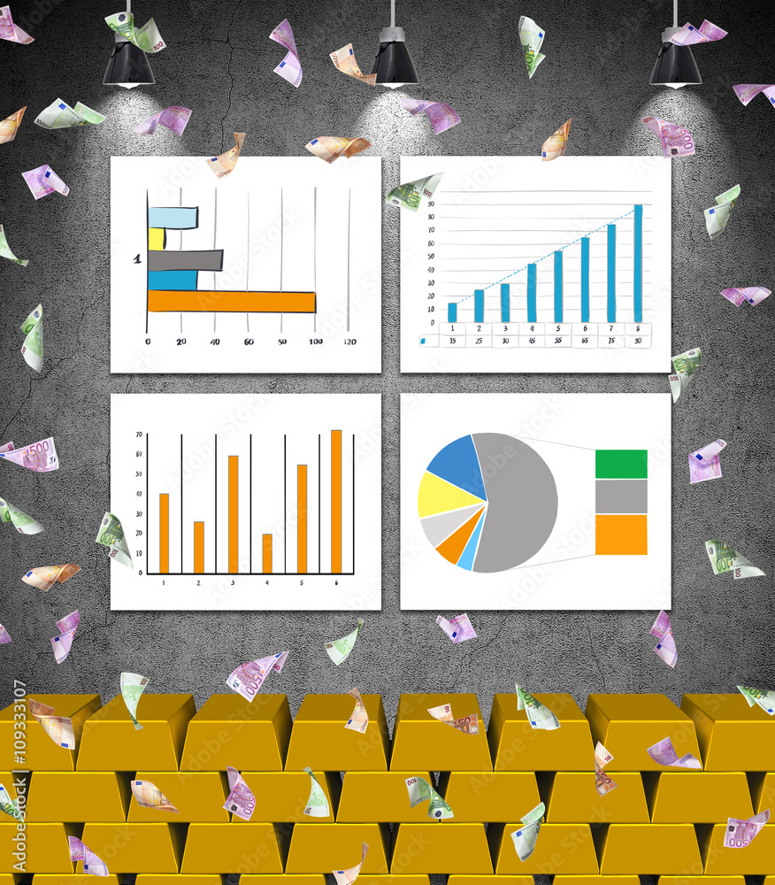 Four poster with stock chart on wa Stock Photo | Adobe Stock