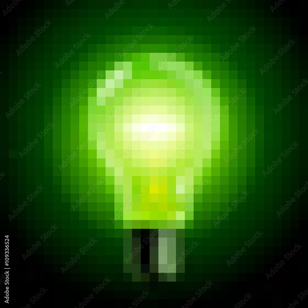 Green light bulb pixel art on black Stock Vector | Adobe Stock