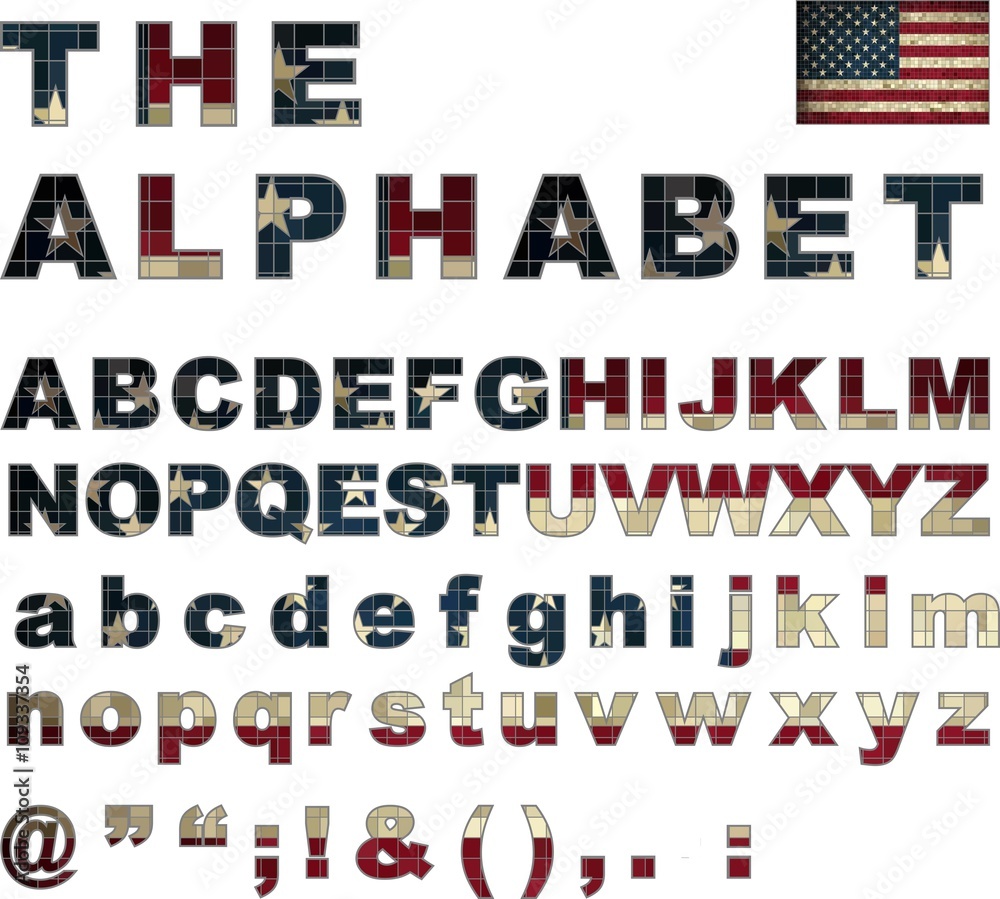 USA flag font - Illustration, Stylized alphabet with flag of United ...