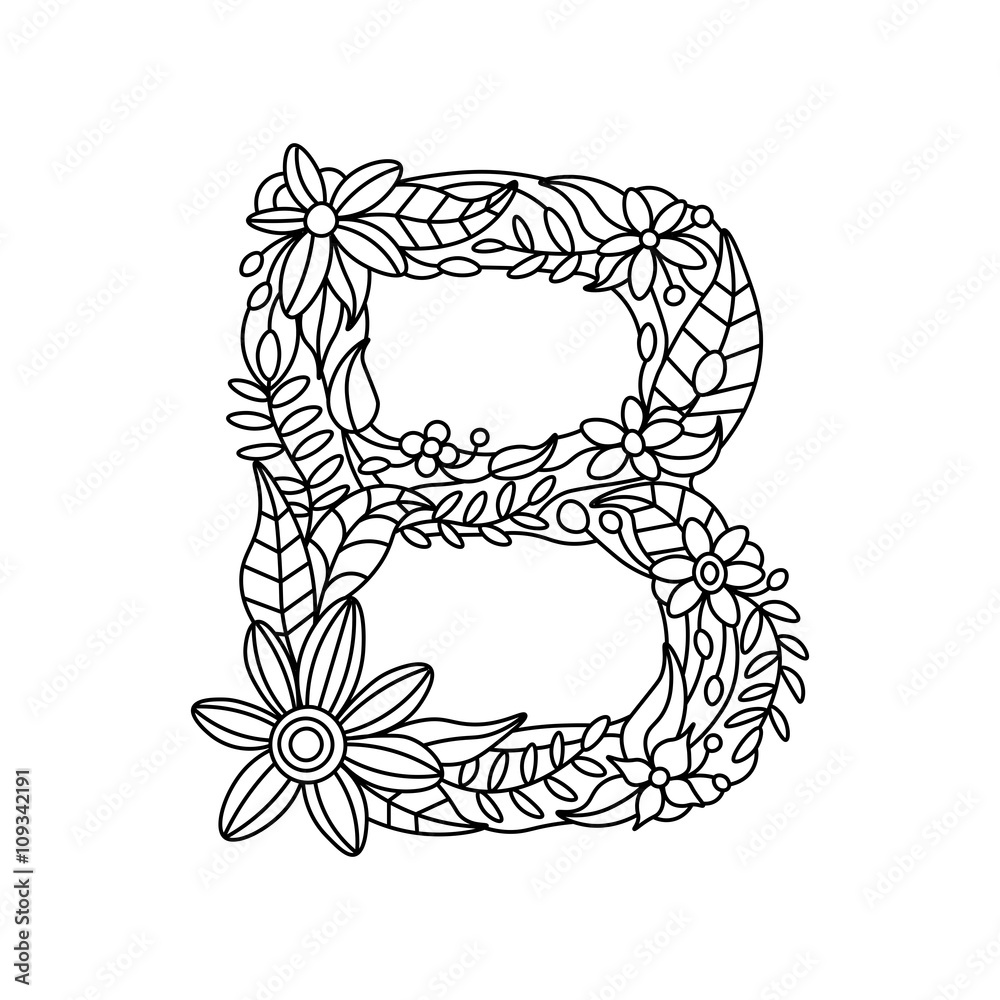 Letter B coloring book for adults vector Stock Vector | Adobe Stock