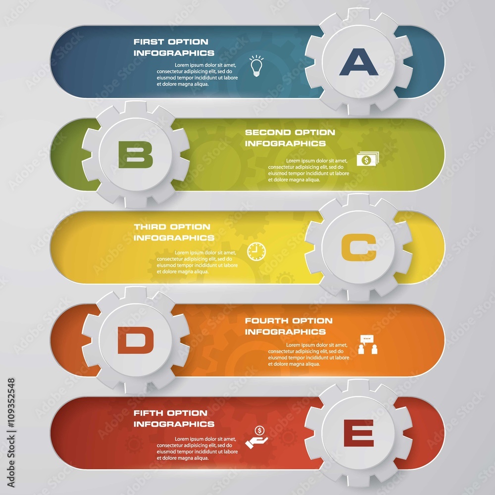 5 steps chart 3d gear shapes template/graphic or website layout. Stock ...