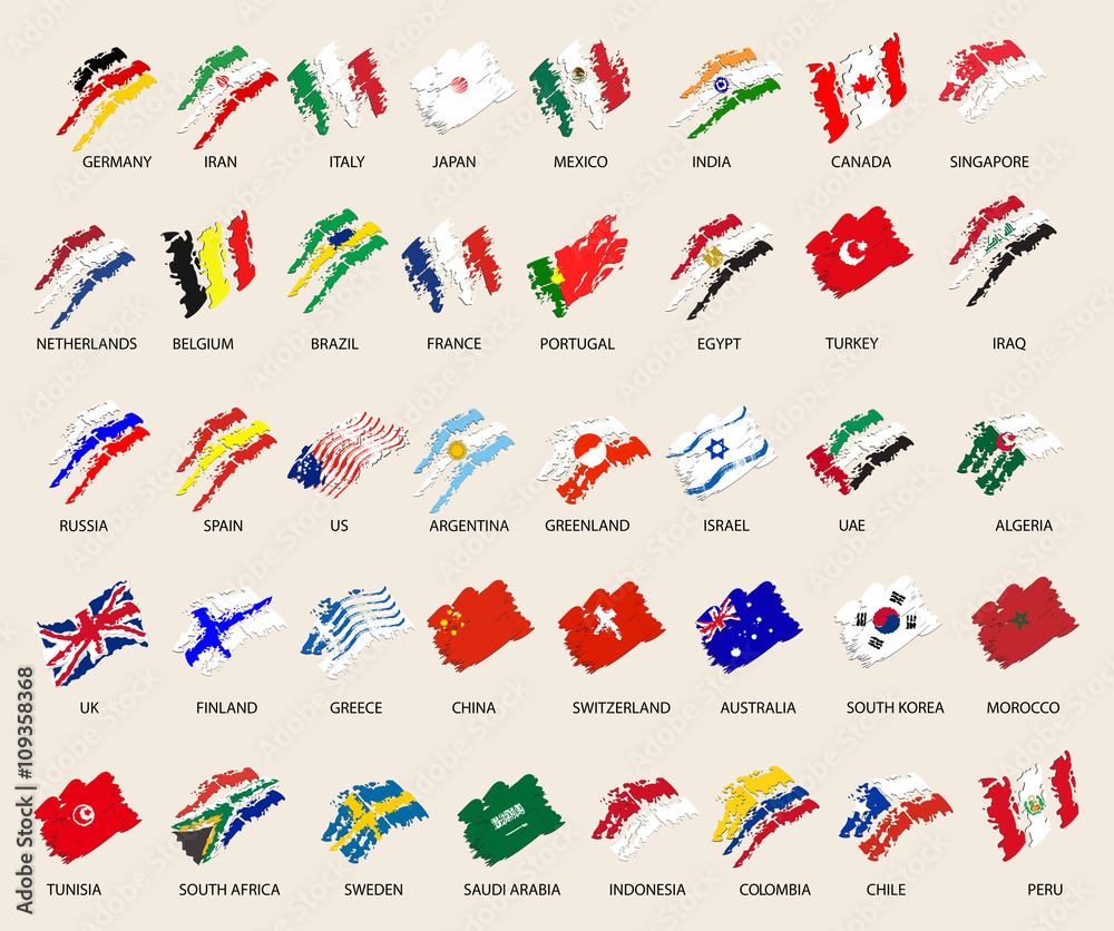 set of stylized images of 40 flags. vector illustration Stock Vector ...