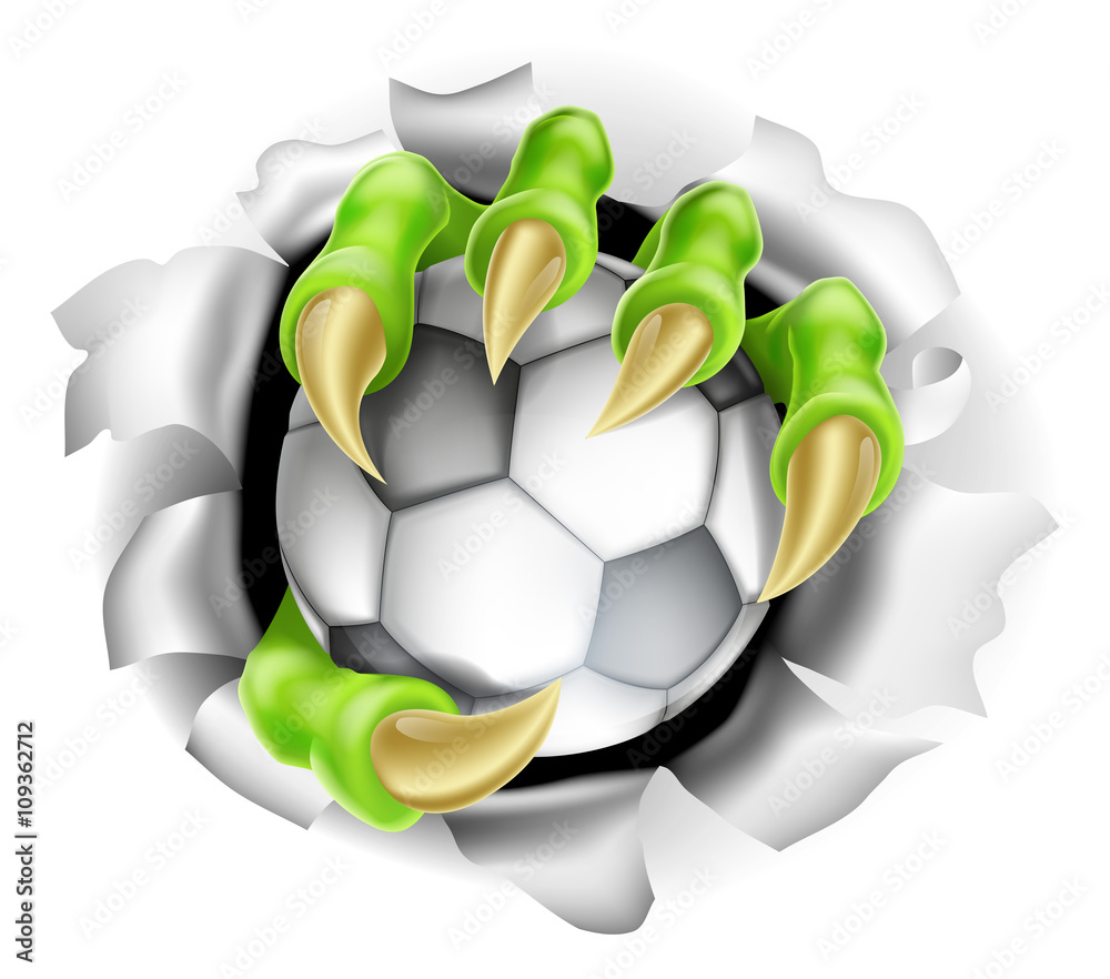 Claw with Soccer Ball Breaking out Of Background Stock Vector | Adobe Stock