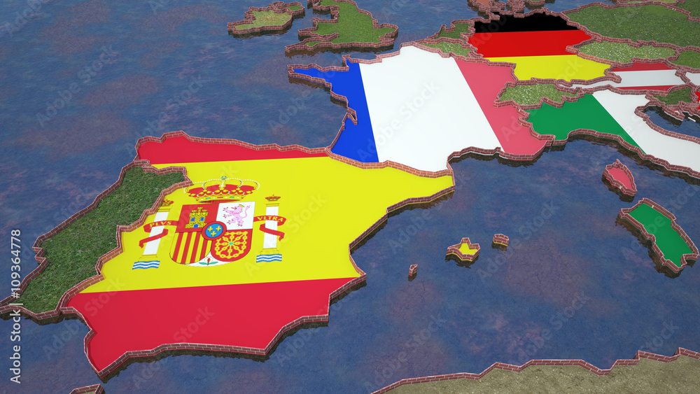 Mappa Spagna con confini divisi da mura Stock Illustration | Adobe Stock