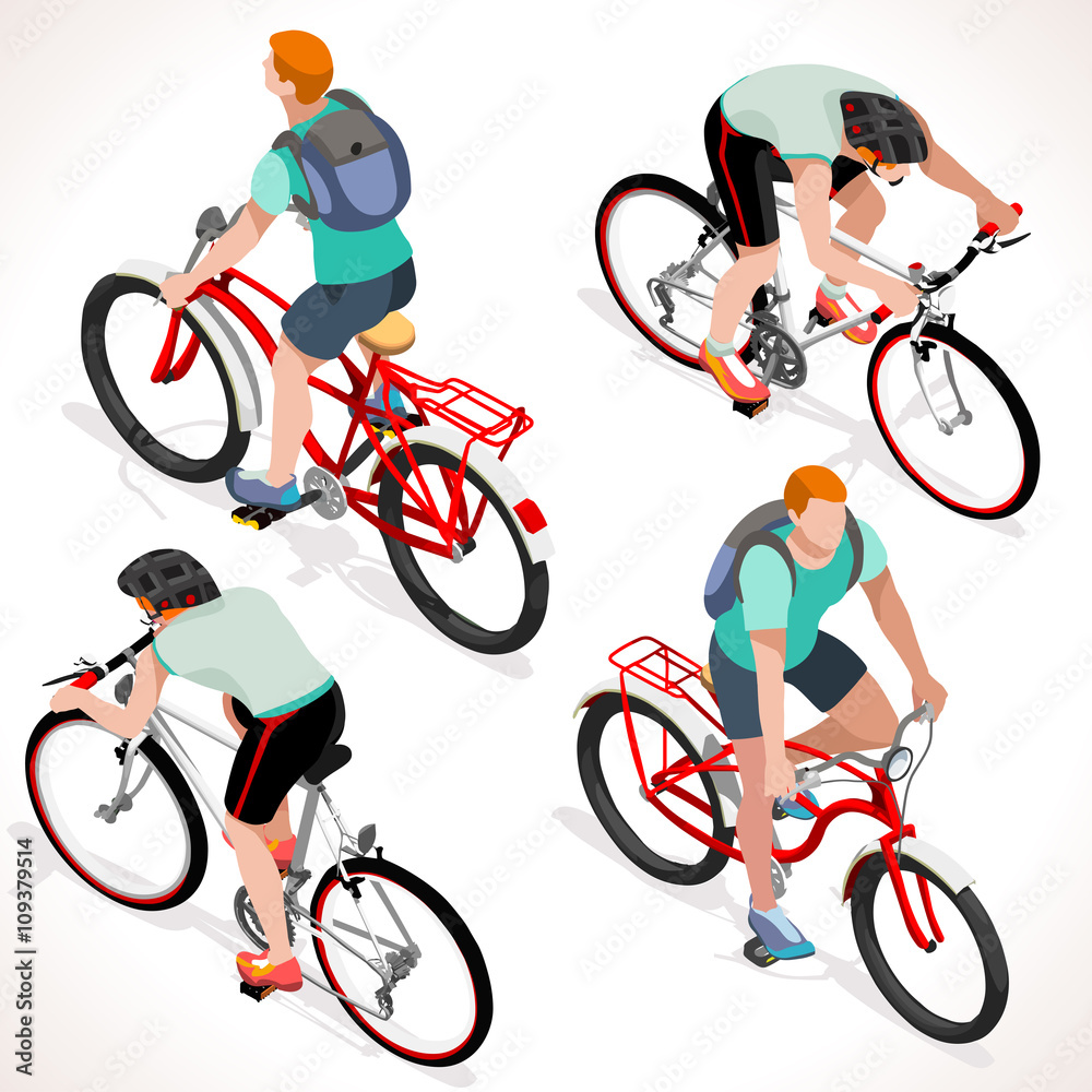 Teen Cyclist Riding Bicycle. Isometric Cyclists. Cycling sport. Flat 3D ...