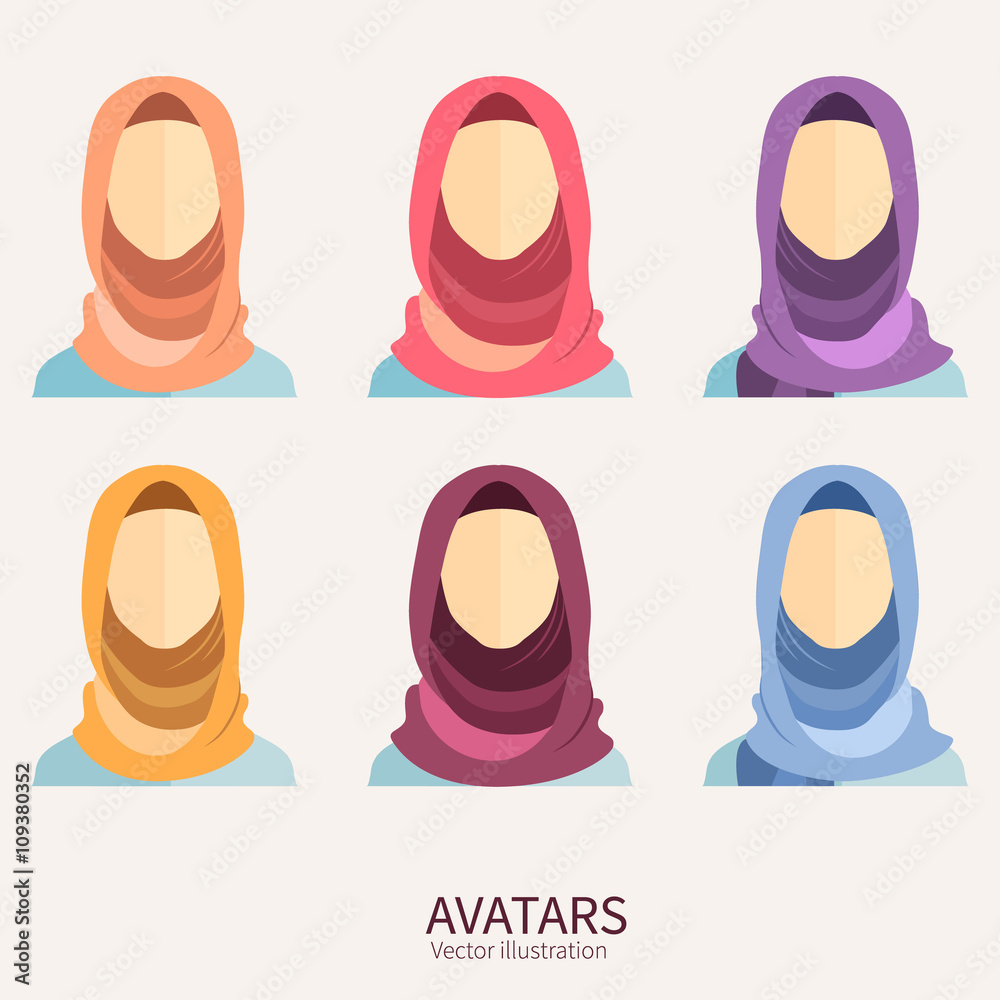 Women wearing hijab. Avatar icons in flat style. Stock Vector | Adobe Stock