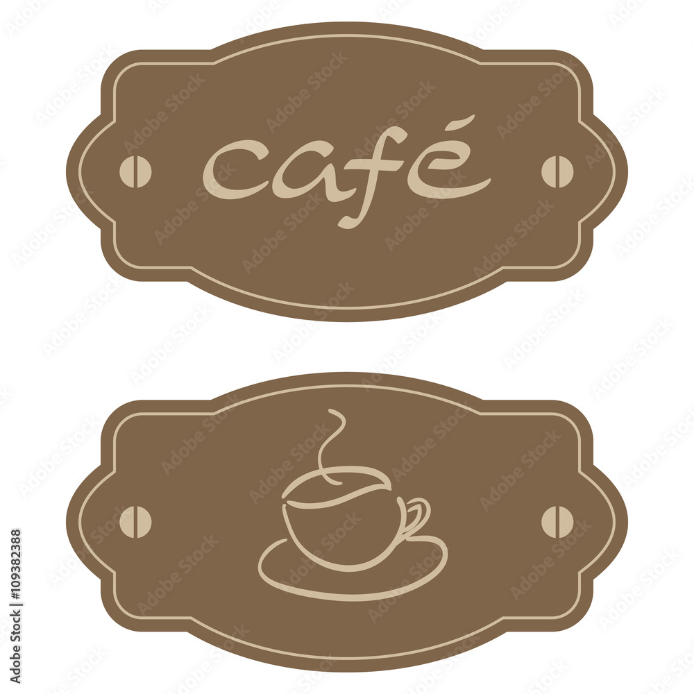 vector Cafe and Cup of Coffee brown sticker symbols Stock Vector ...