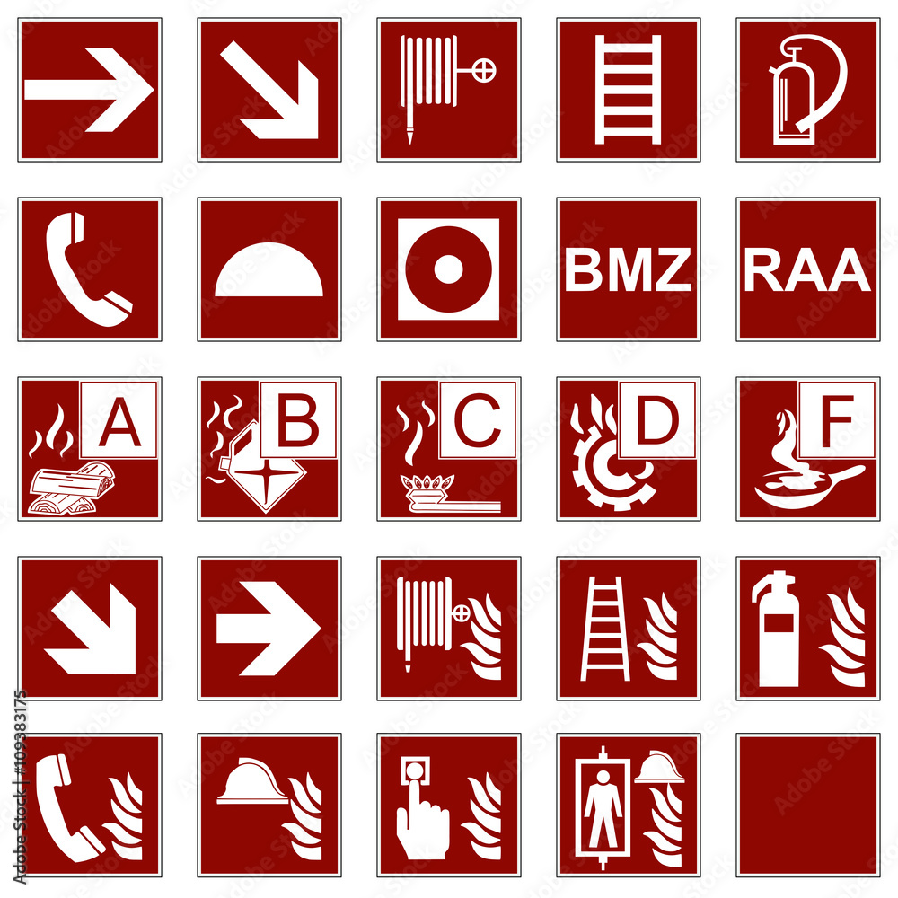 Brandschutzzeichen Brandklassen DIN EN ISO 7010 / DIN 4844-2 Stock ...