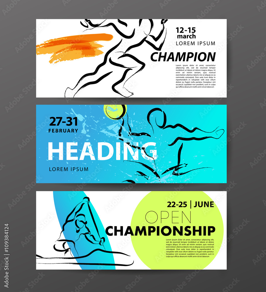 Hand drawn vector artistic sportsman sketches, sport advertising cards ...