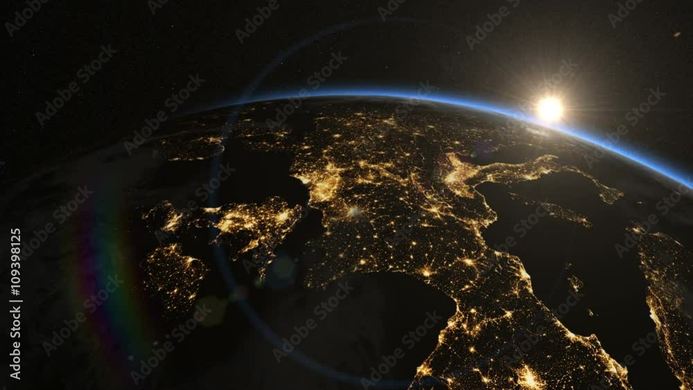 Sunrise over Europe. The European states from space. Clip contains ...