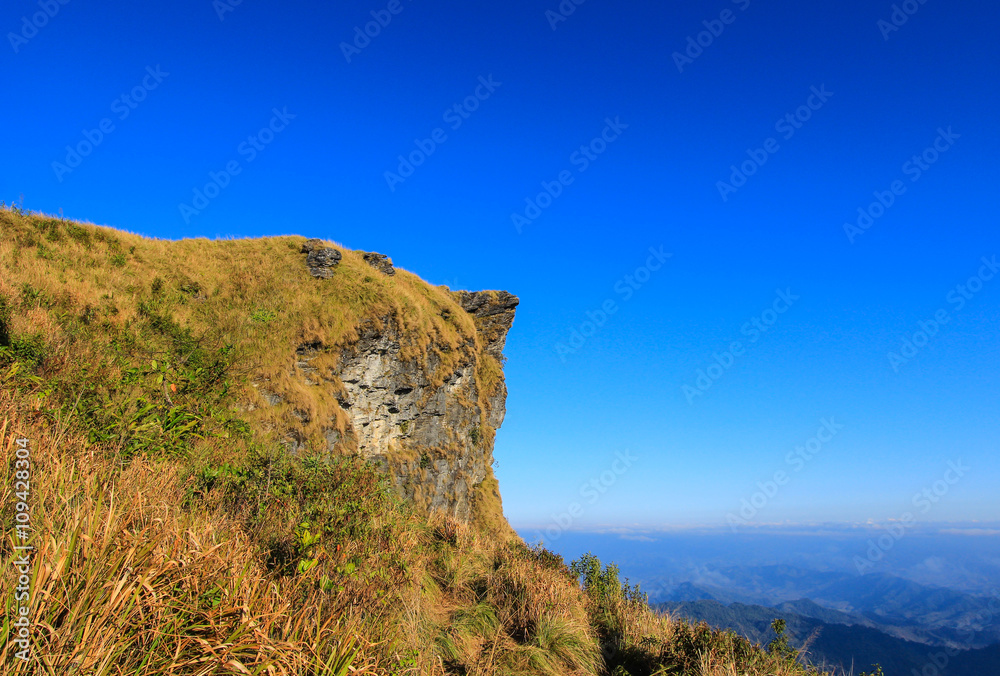 Sunny day at Phu Chi Fa(a mountain area and national forest park in ...