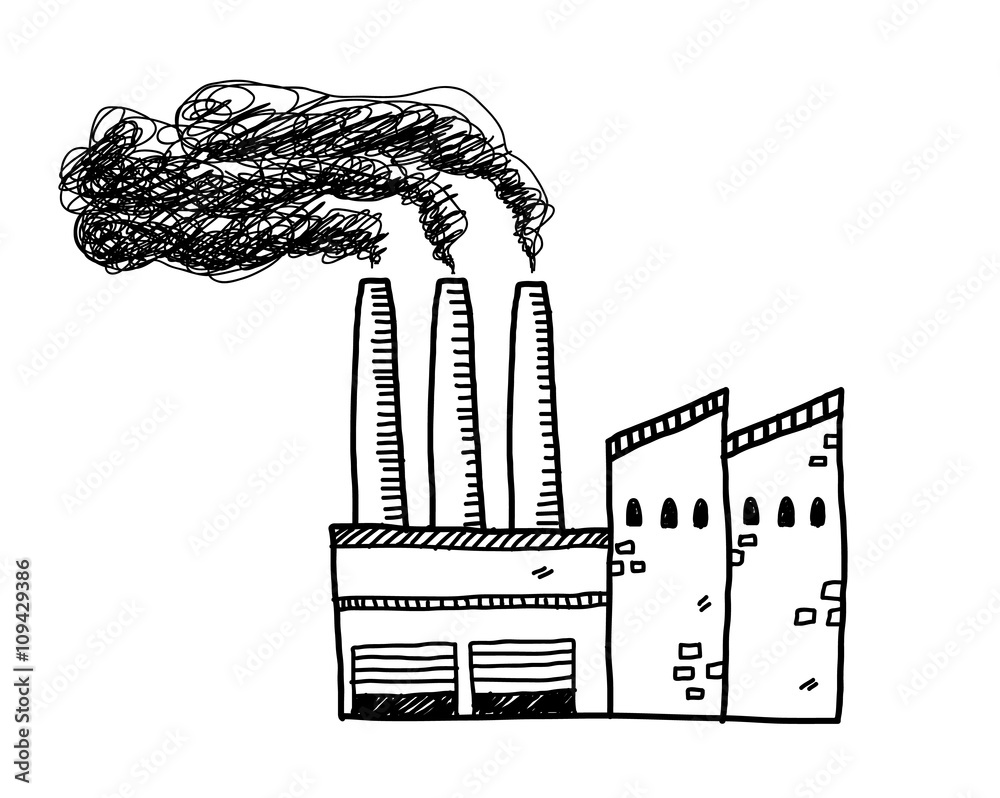 Factory Doodle, a hand drawn vector doodle illustration of a factory ...