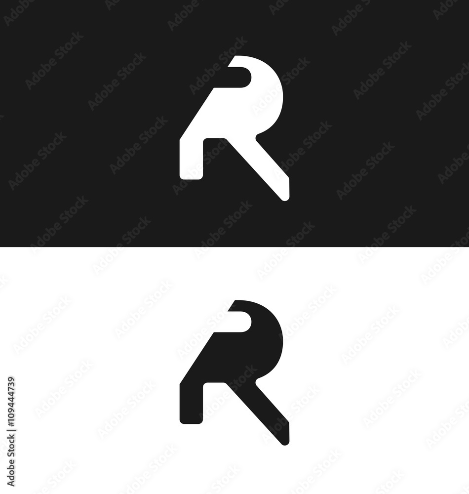 Vector letter R logo icon design template. Black and white version ...