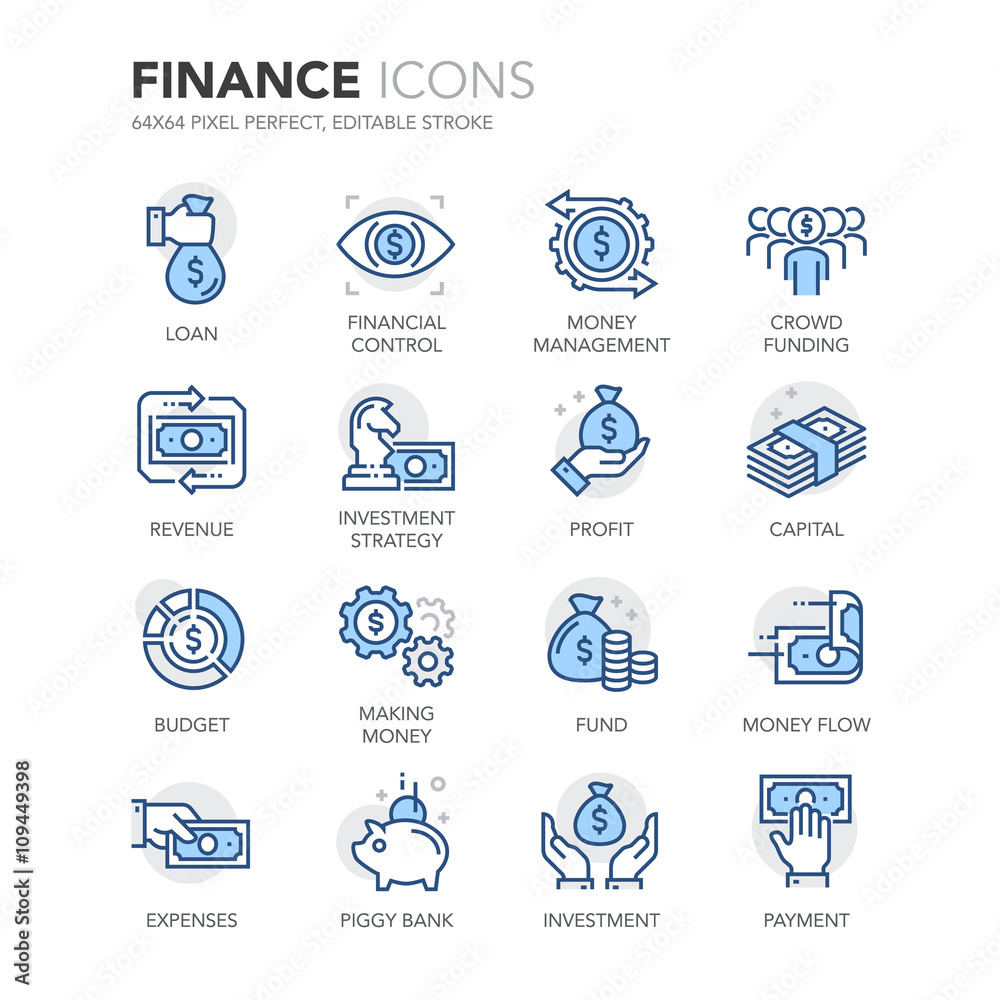 Blue Line Finance Icons Stock Vector | Adobe Stock