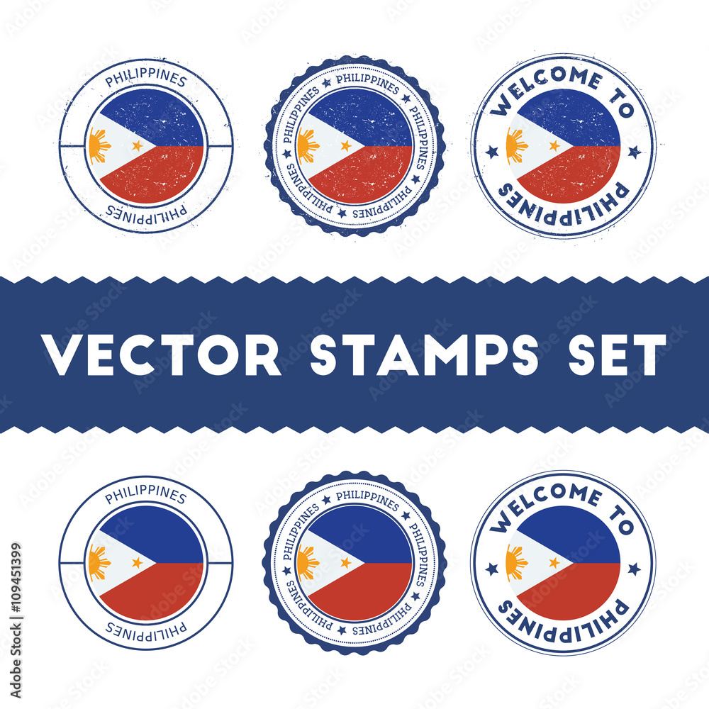 Filipino flag rubber stamps set. National flags grunge stamps. Country ...