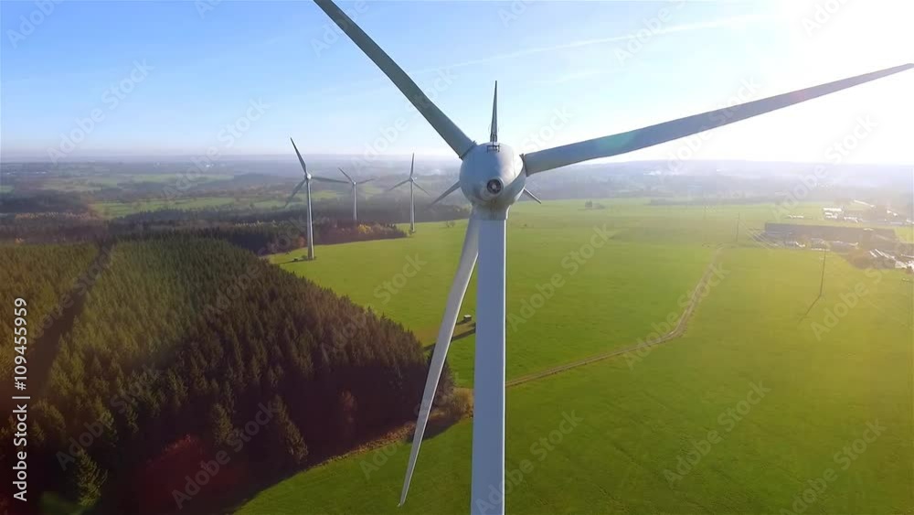 Birds Eye View On Wind Power Turbine Windmill Energy Production