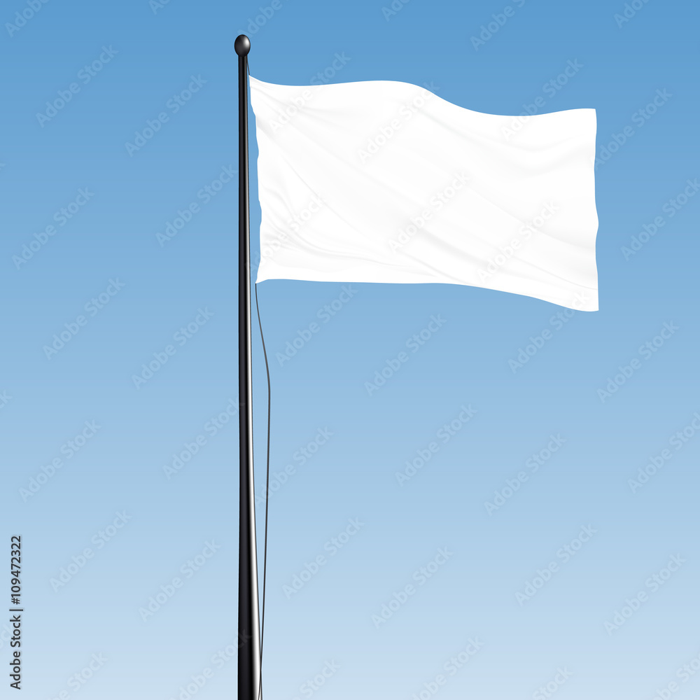 White Blank Vector Flag with steel pole and black rope isolated on ...