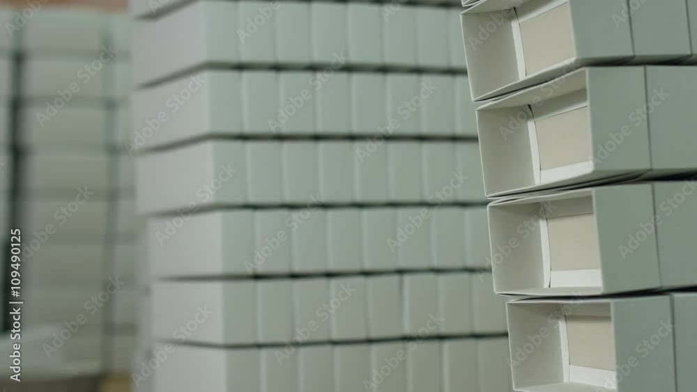 Vidéo Stock Blank white rectangular boxes. Stack of empty paper boxes ...