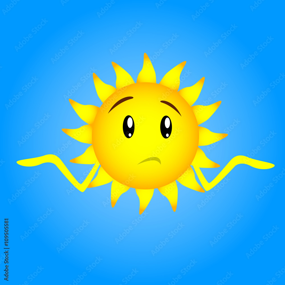 Sun Cartoon Character Sad, Upset Depressed Expression Shrug Shoulders ...