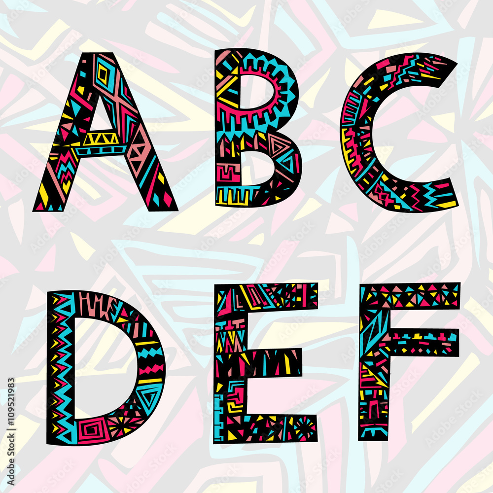 Vector alphabet. Hand-drawn letters A, B, C, D, E, F Stock Vector ...