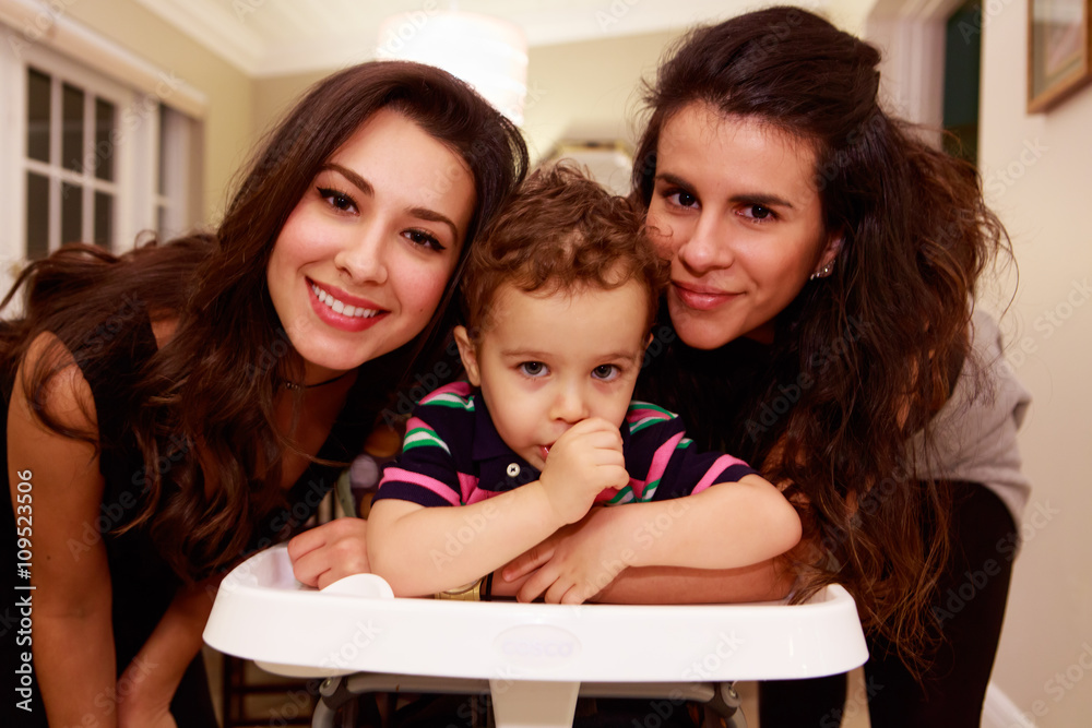 Cute young boy with aunts Stock Photo | Adobe Stock