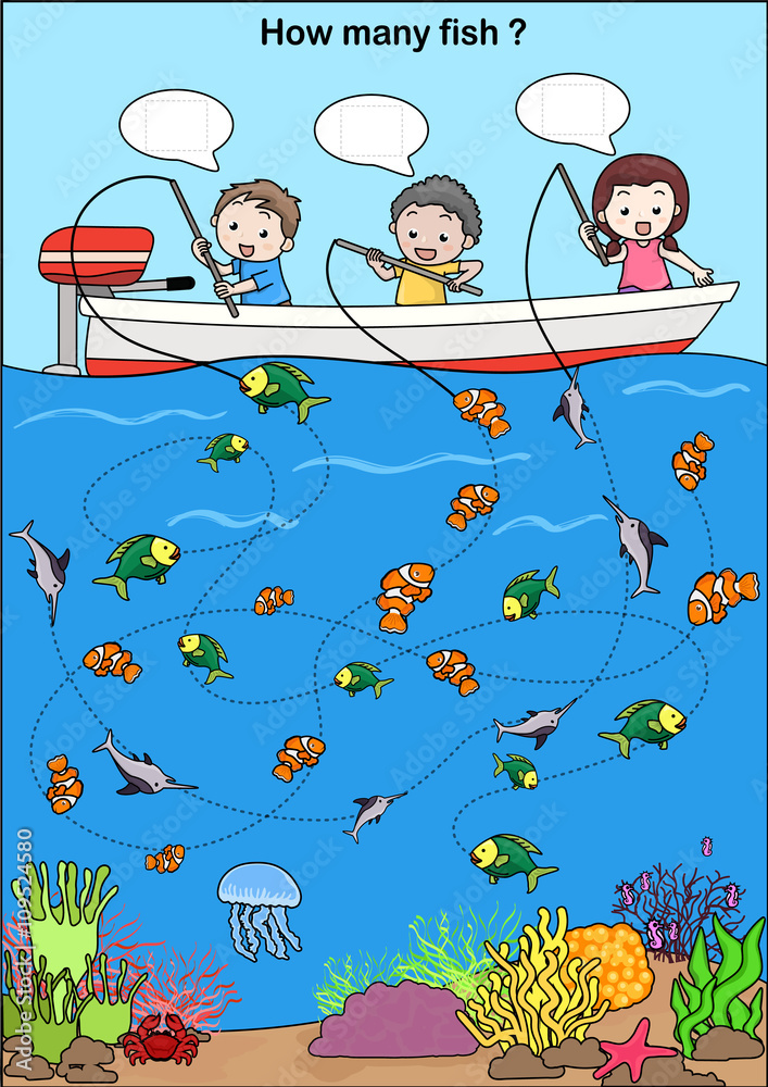 Counting fish - Worksheet for education Stock Vector | Adobe Stock