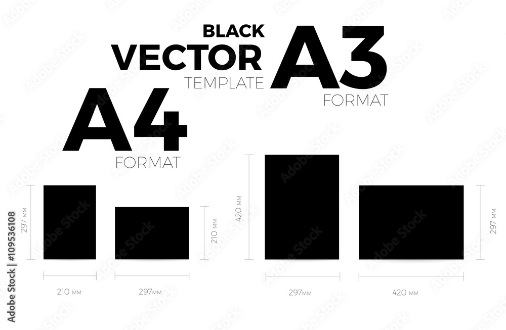 A3 and A4 page format black vector eps10 template. vertical and ...