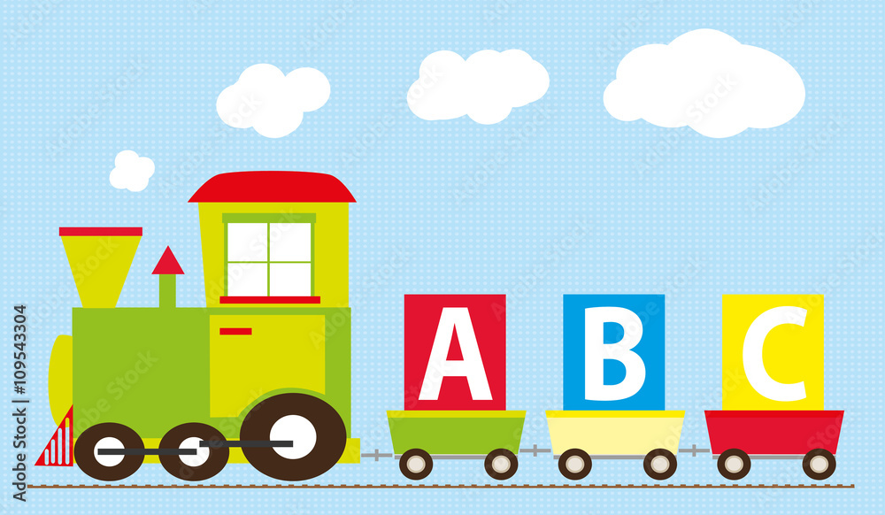 abc learning train : locomotive with a b c blocks Stock Vector | Adobe ...
