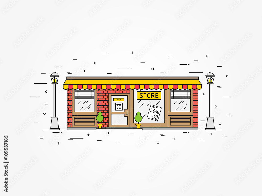 Store (shop) architecture exterior linear vector illustration ...
