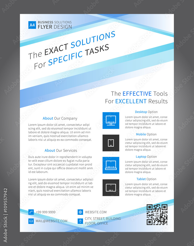 Business leaflet layout vector design. A4 size page with sample text ...