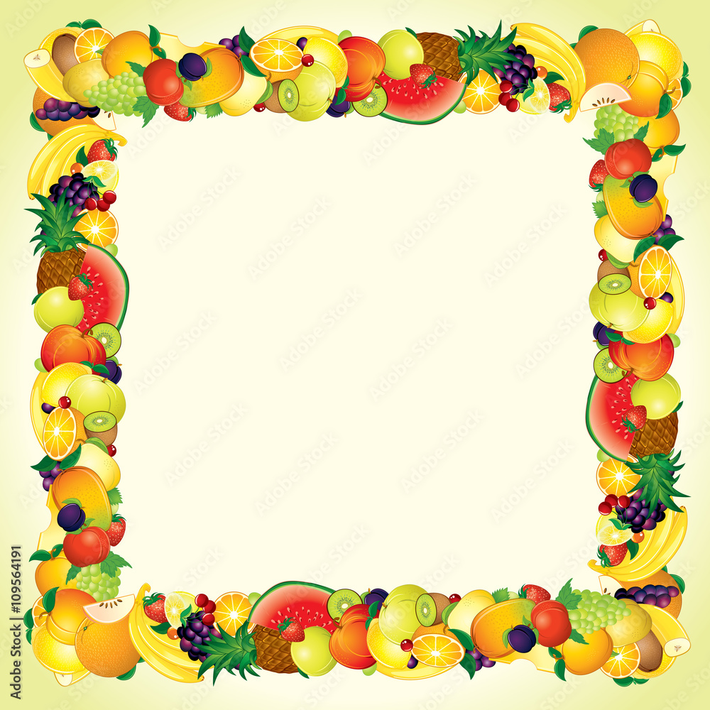 Colorful Fresh Fruits Border Design. Vector Image Stock Vector | Adobe ...