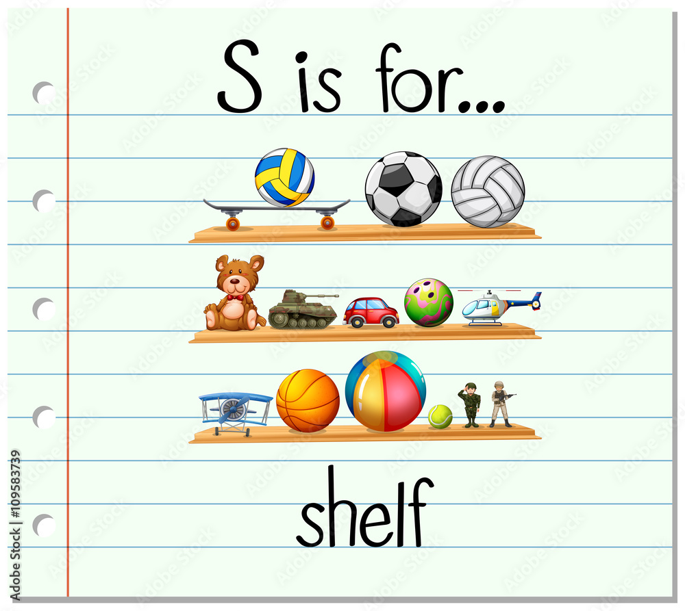 Flashcard alphabet S is for shelf Stock Vector | Adobe Stock
