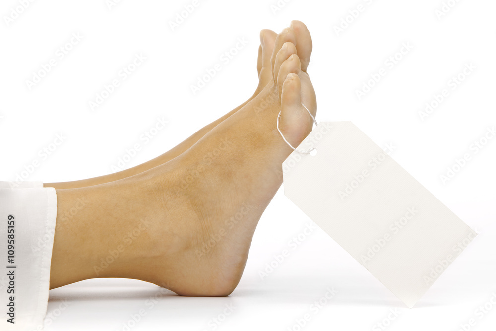 dead body feet with card autopsy isolated on white Stock Photo | Adobe ...