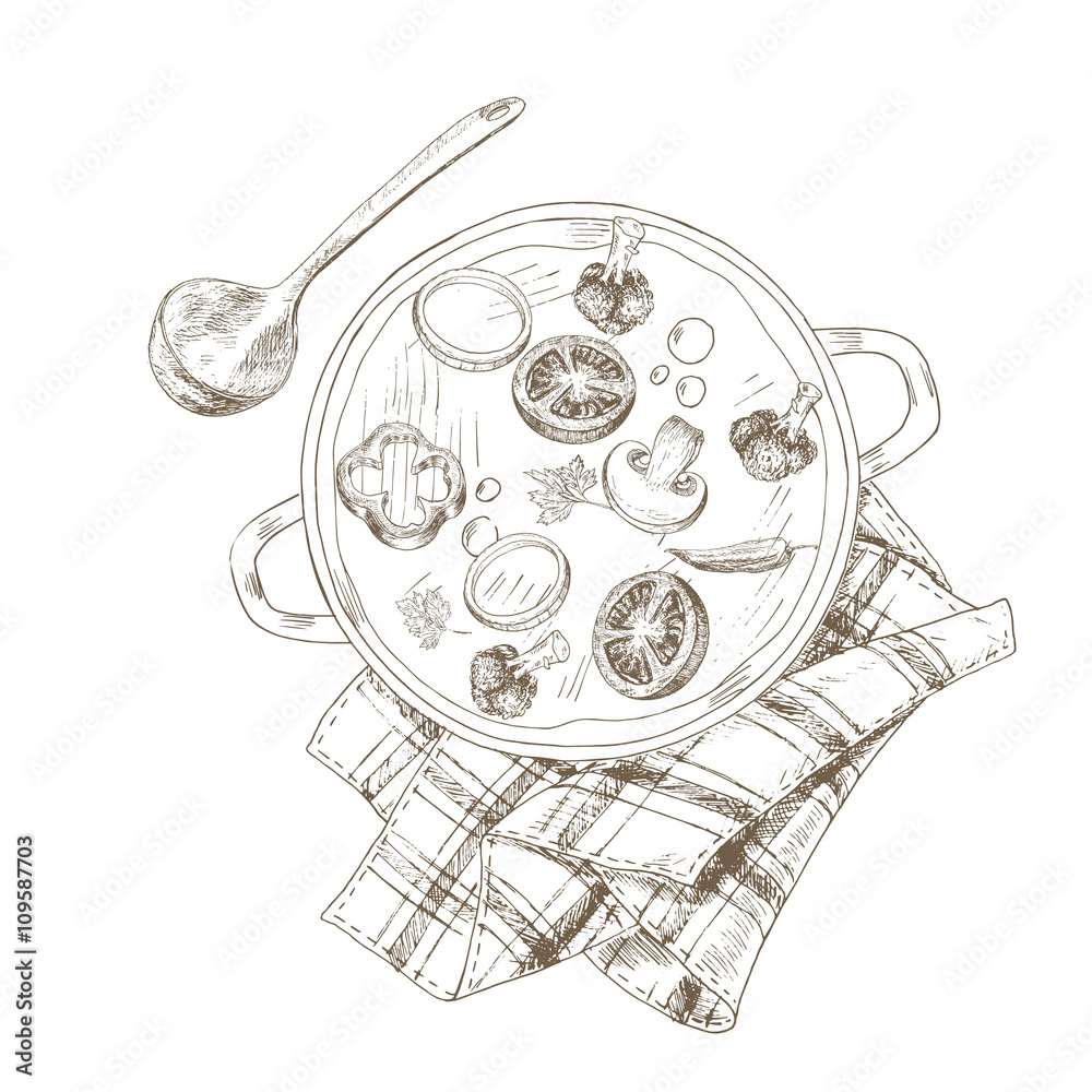 Sketch vegetable soup Stock Vector | Adobe Stock