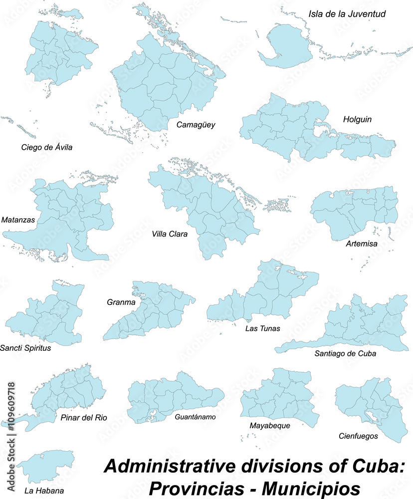 Administrative map of cuba with all provinces and municipios Stock ...