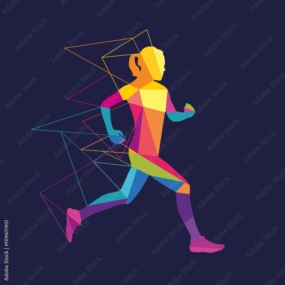 Vector image. Silhouette of a running woman multicolored polygons ...