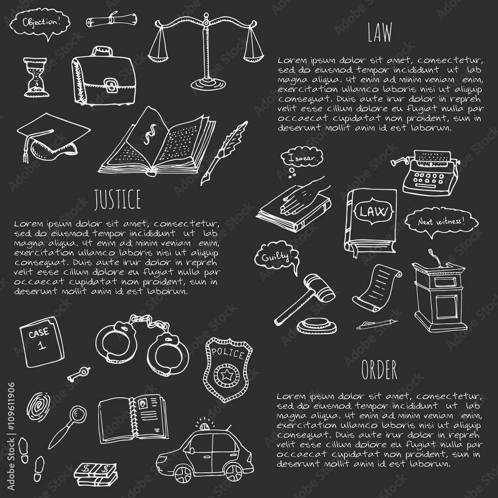 Hand drawn doodle Law and Justice icons set Vector illustration law ...