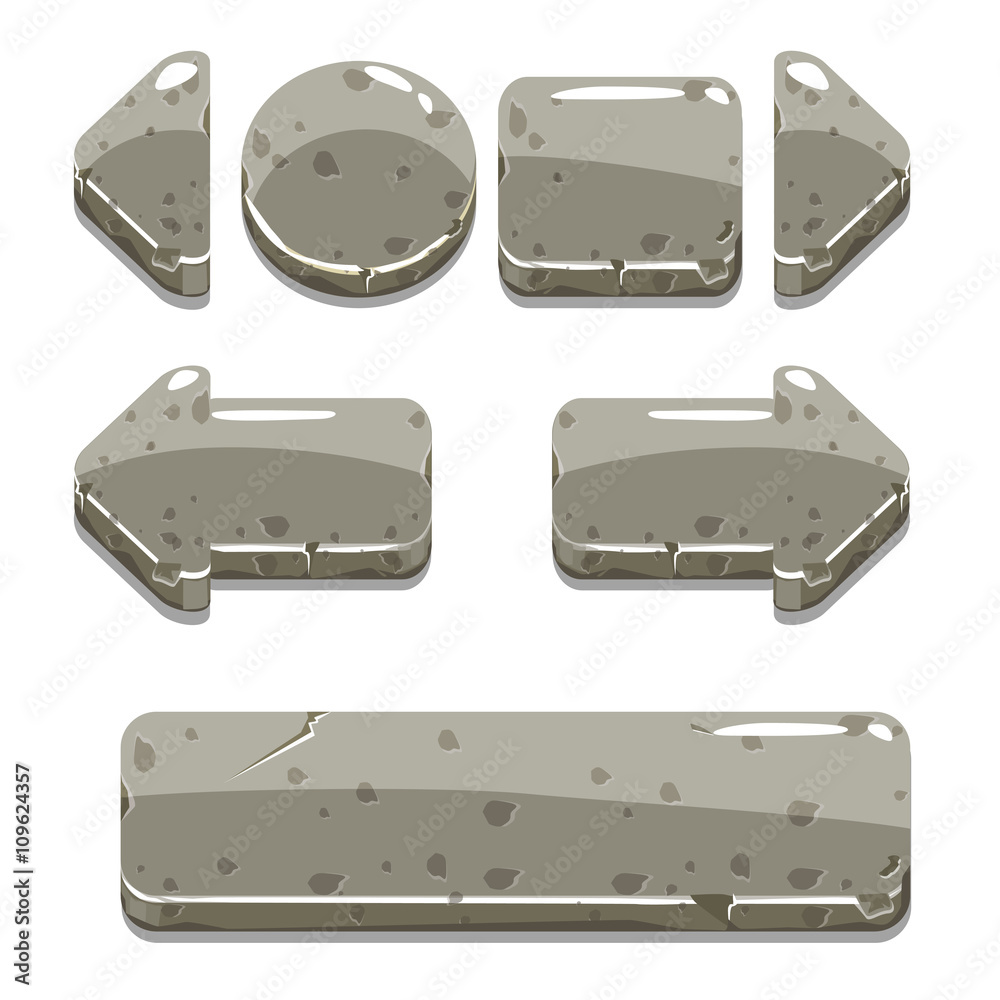 Vector Cartoon stone buttons for game or web design, gui elements set ...