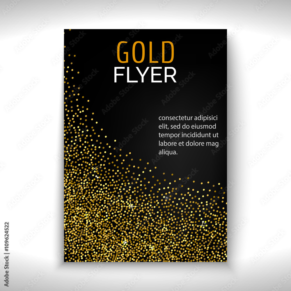 Gold dust flyer design. Vector gold template for flyer, poster, cover ...