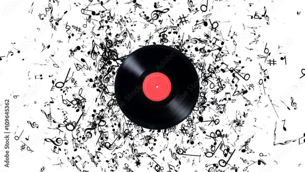 Vinyl record with a lot of notes. Vinyl record playing music Stock ...