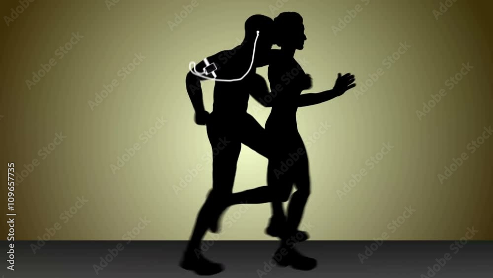 Seamless looping animation of a running couple silhouette including ...
