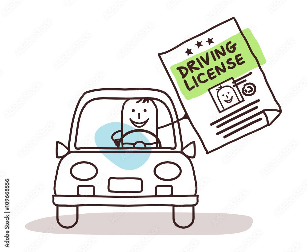 cartoon characters and car - driving license Stock Vector | Adobe Stock